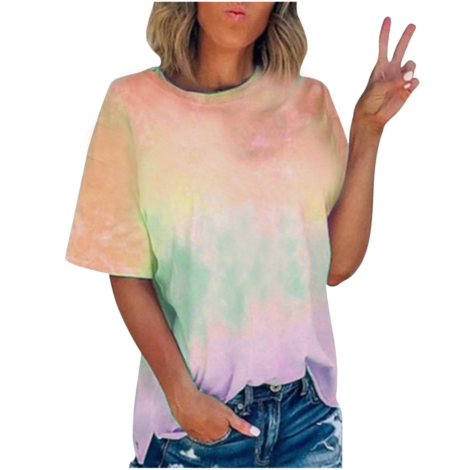 YUGYXL Womens Short Sleeve Shirts Summer Casual Loose Fit Crewneck ...