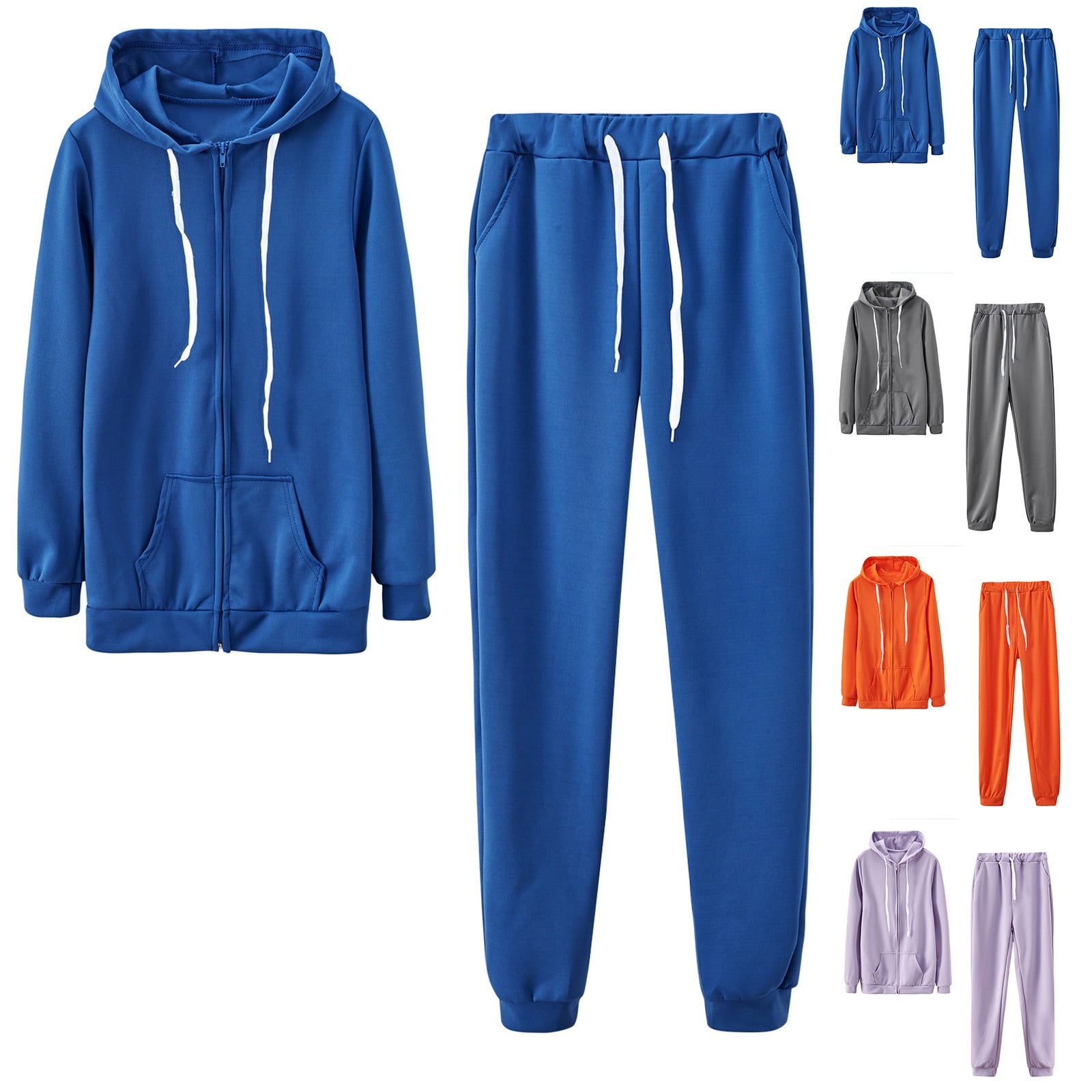 YUGYXL Womens Two PCs Sweatsuit Thin Fleece Travel Sets Solid Color Zip ...
