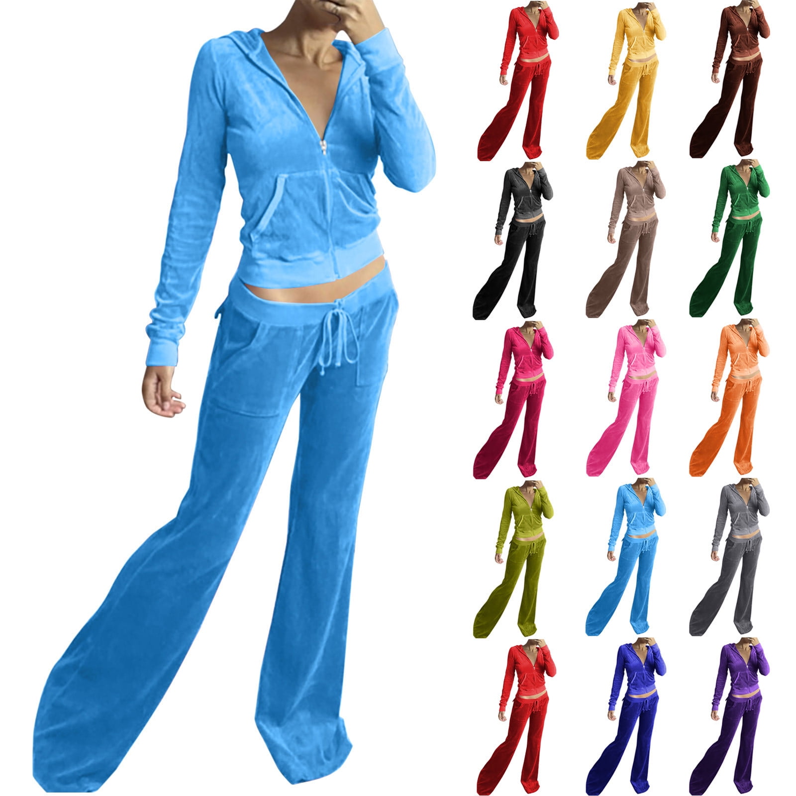 YUGYXL Womens Velour Sweatsuits 2 Piece Tracksuit Sets Full Zip Cropped ...