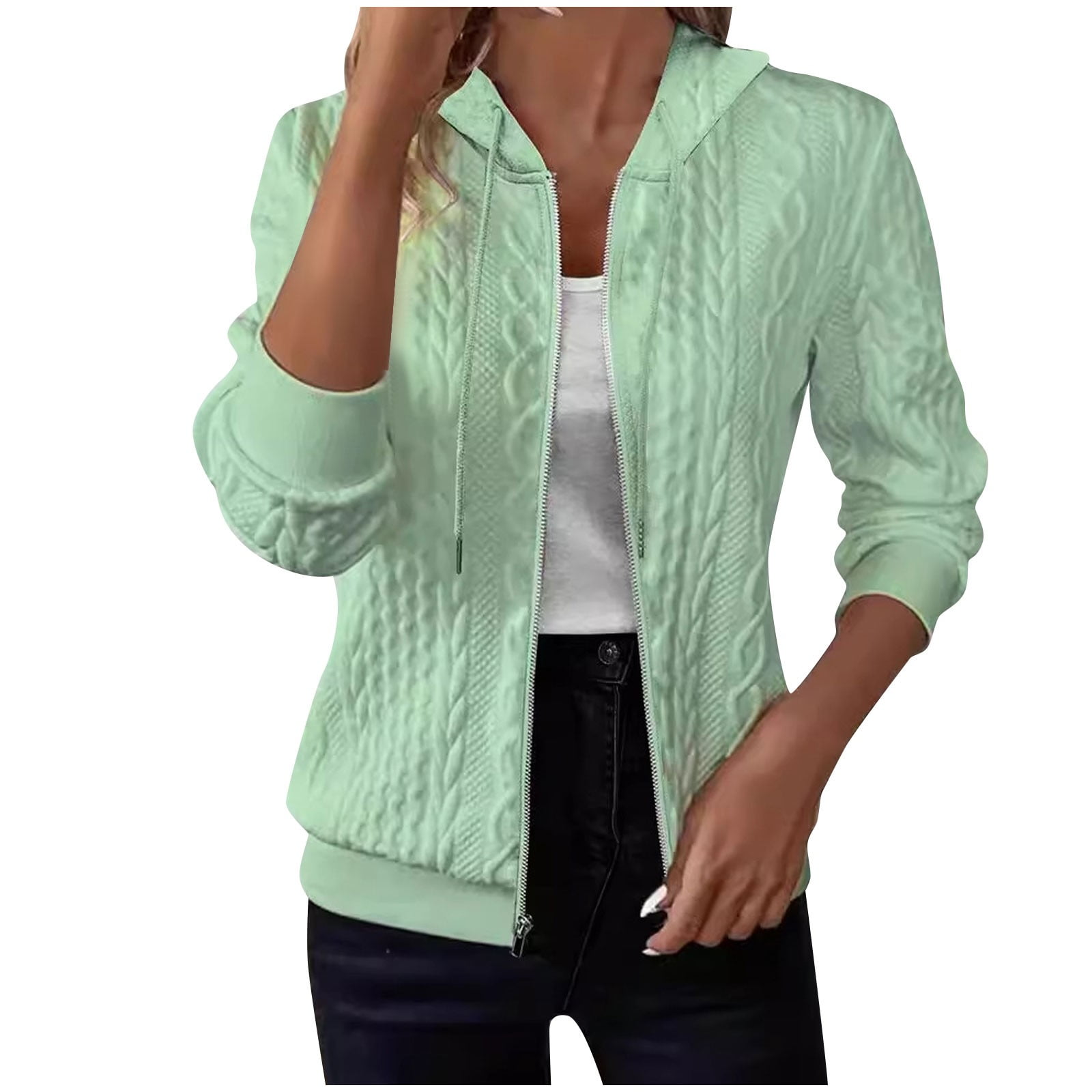 YUGYXL Zip Up Cardigan Sweater for Women Cable Knit Hoodie Long Sleeve ...