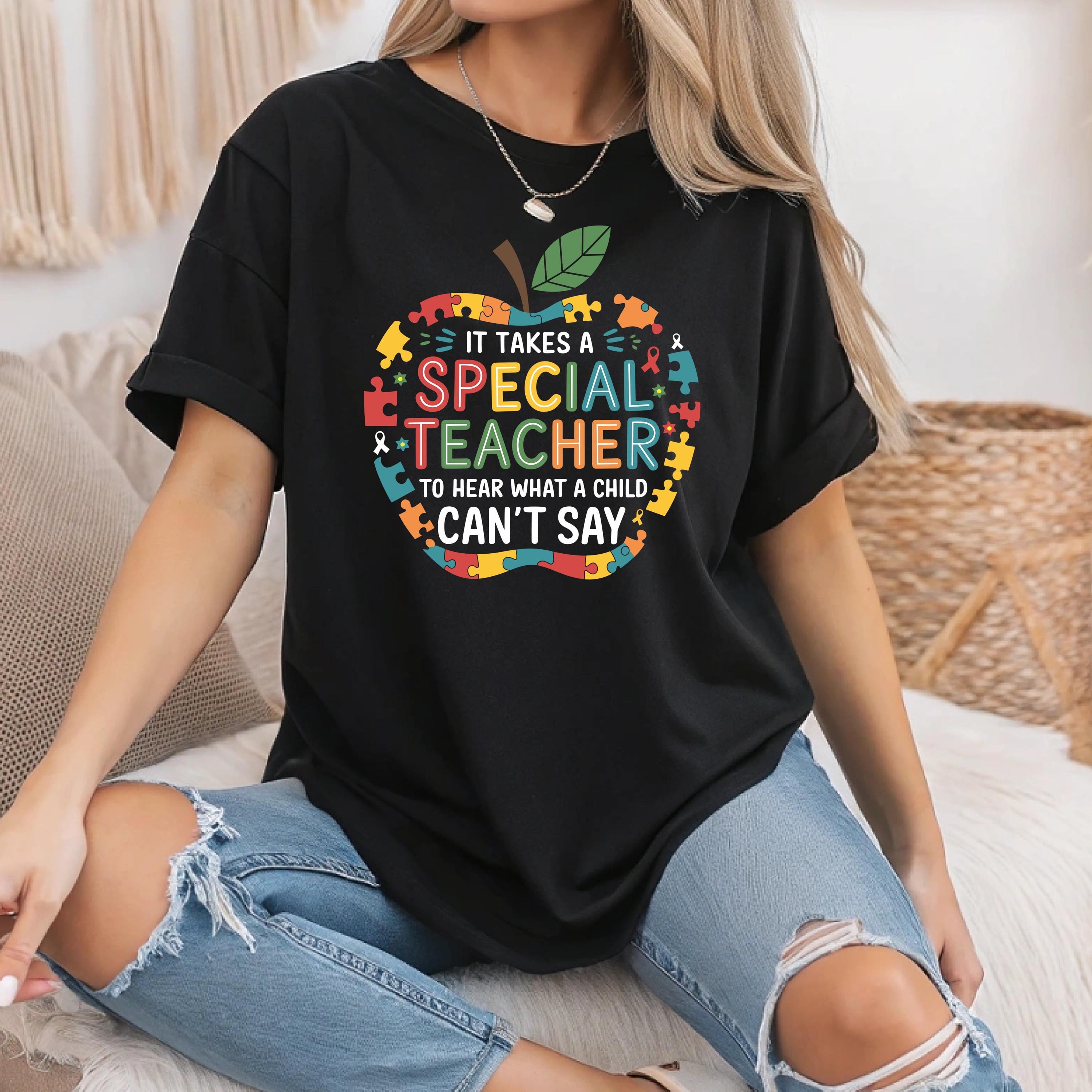 YUHAK Autism Teacher Appreciation Shirt, Special Education Apple Design ...