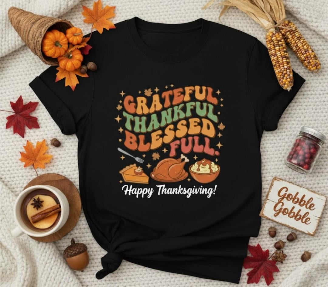 YUHAK Grateful Thankful Blessed Thanksgiving Dinner Tee - Walmart.com