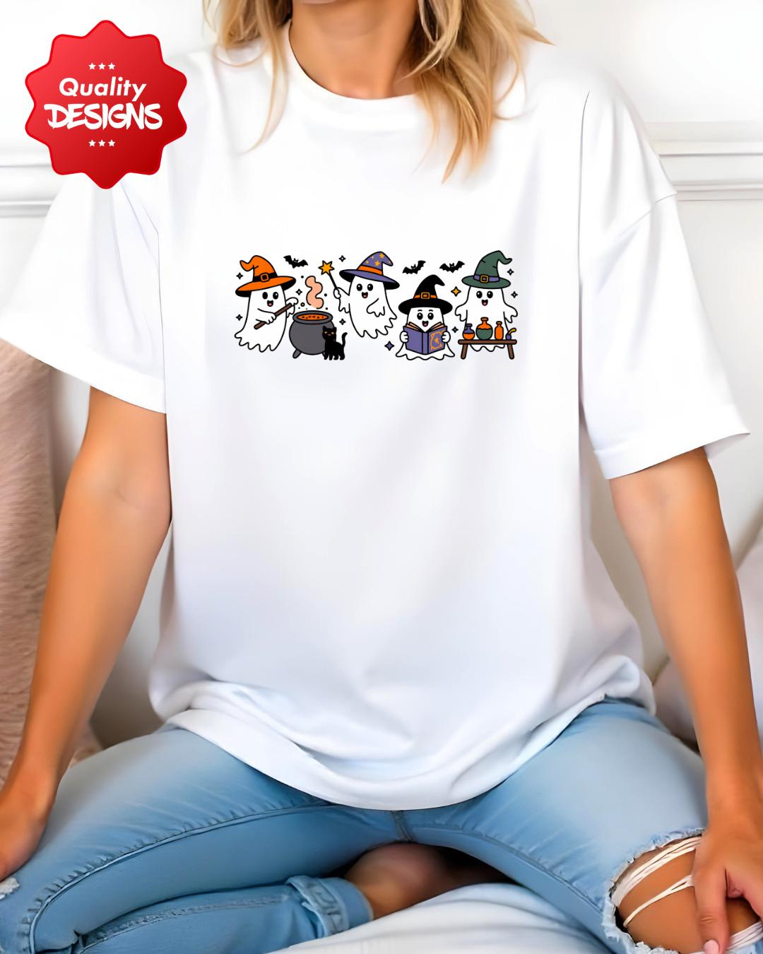 YUHAK Halloween Ghost Witches T-shirt, Cute Spooky Ghosts with Cauldron ...