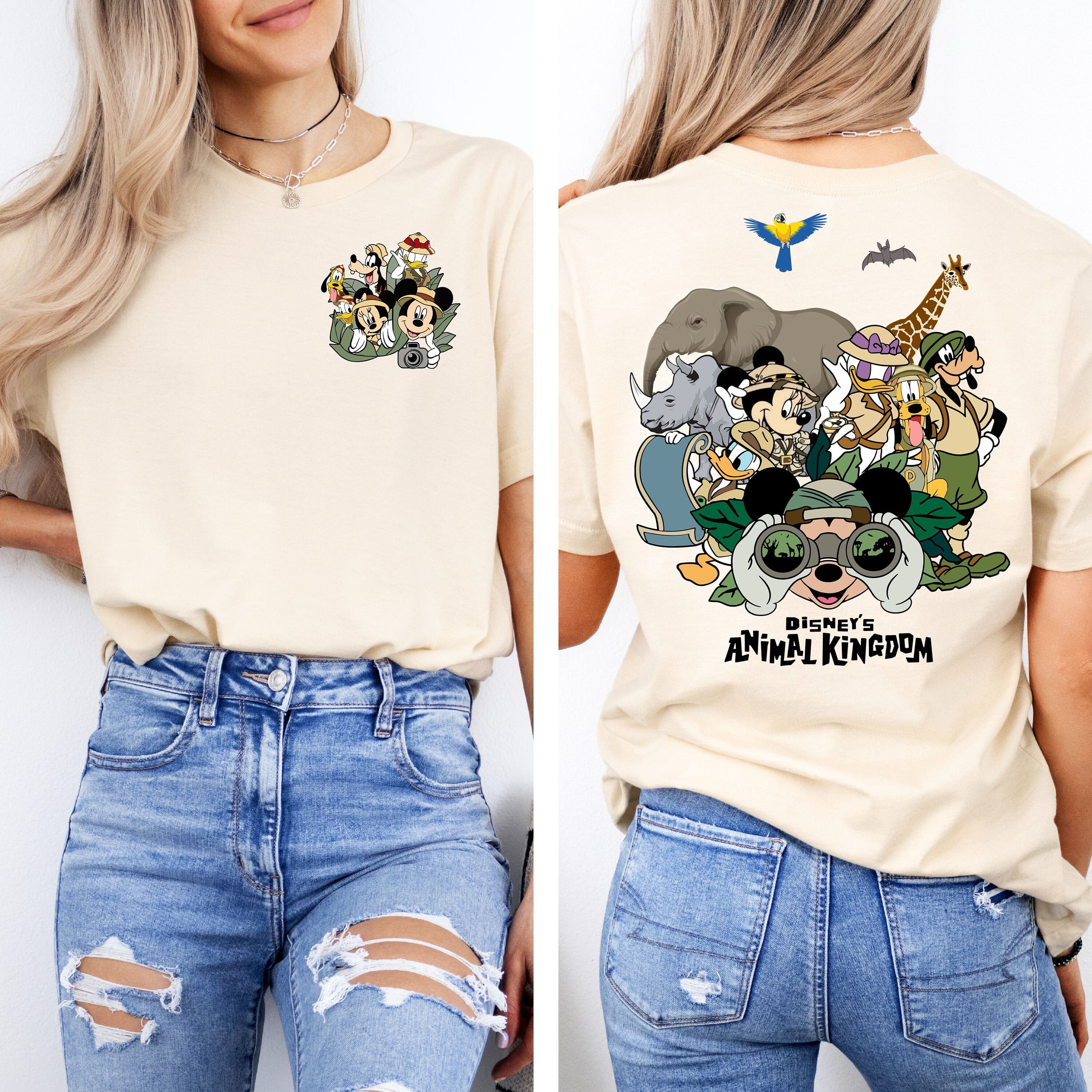 YUHAK Mickey and Friends Safari Shirt, Two-sided Shirt, Disney Family Trip Tee, Disney Animal ...