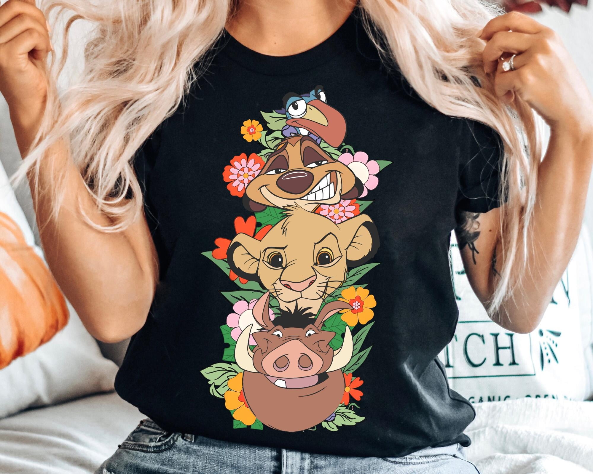 YUHAK Retro Cute Simba Timon Pumbaa Flora Shirt, Disney The Lion King ...