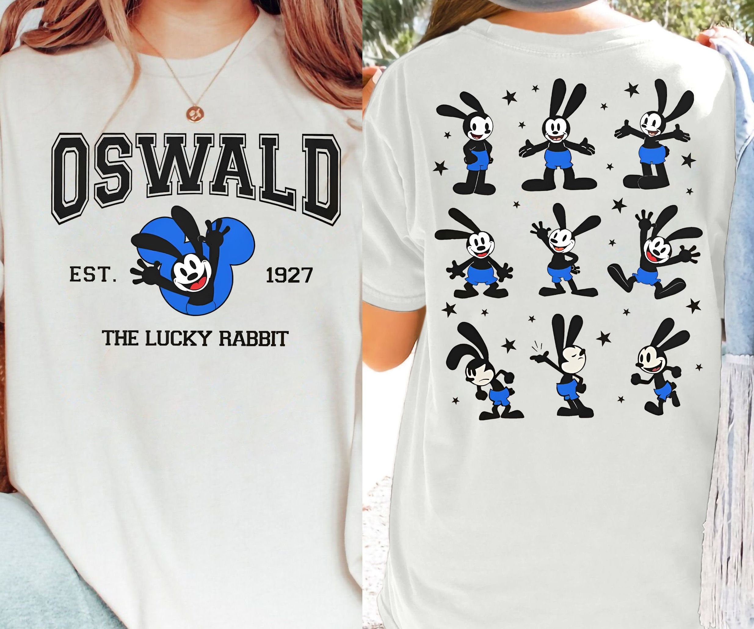 YUHAK Vintage 2-Side Disney Oswald Shirt | The Lucky Rabbit Emotions T ...