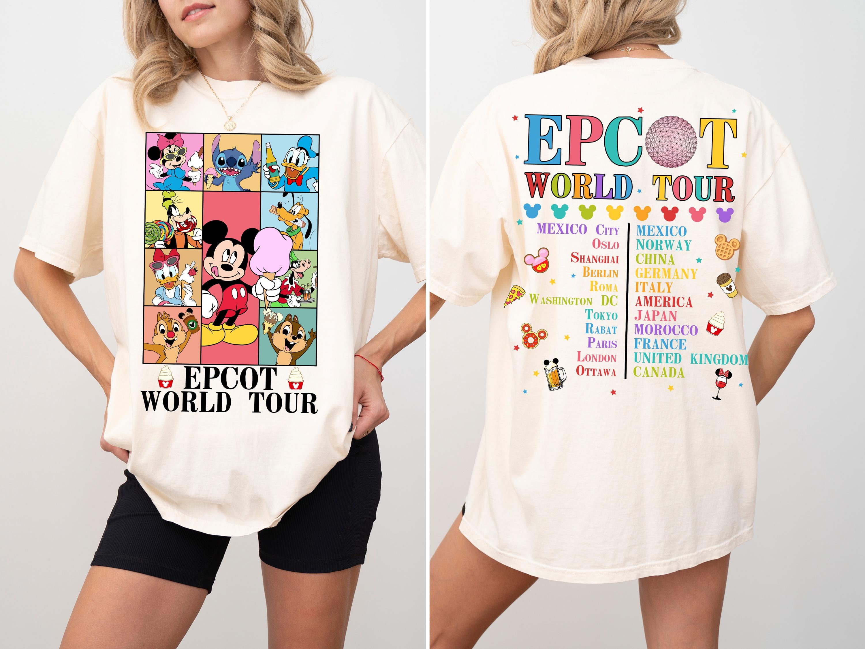 YUHAK Vintage Disney Epcot World Tour Shirt, Disney Mickey and Friends Drink Around The World ...