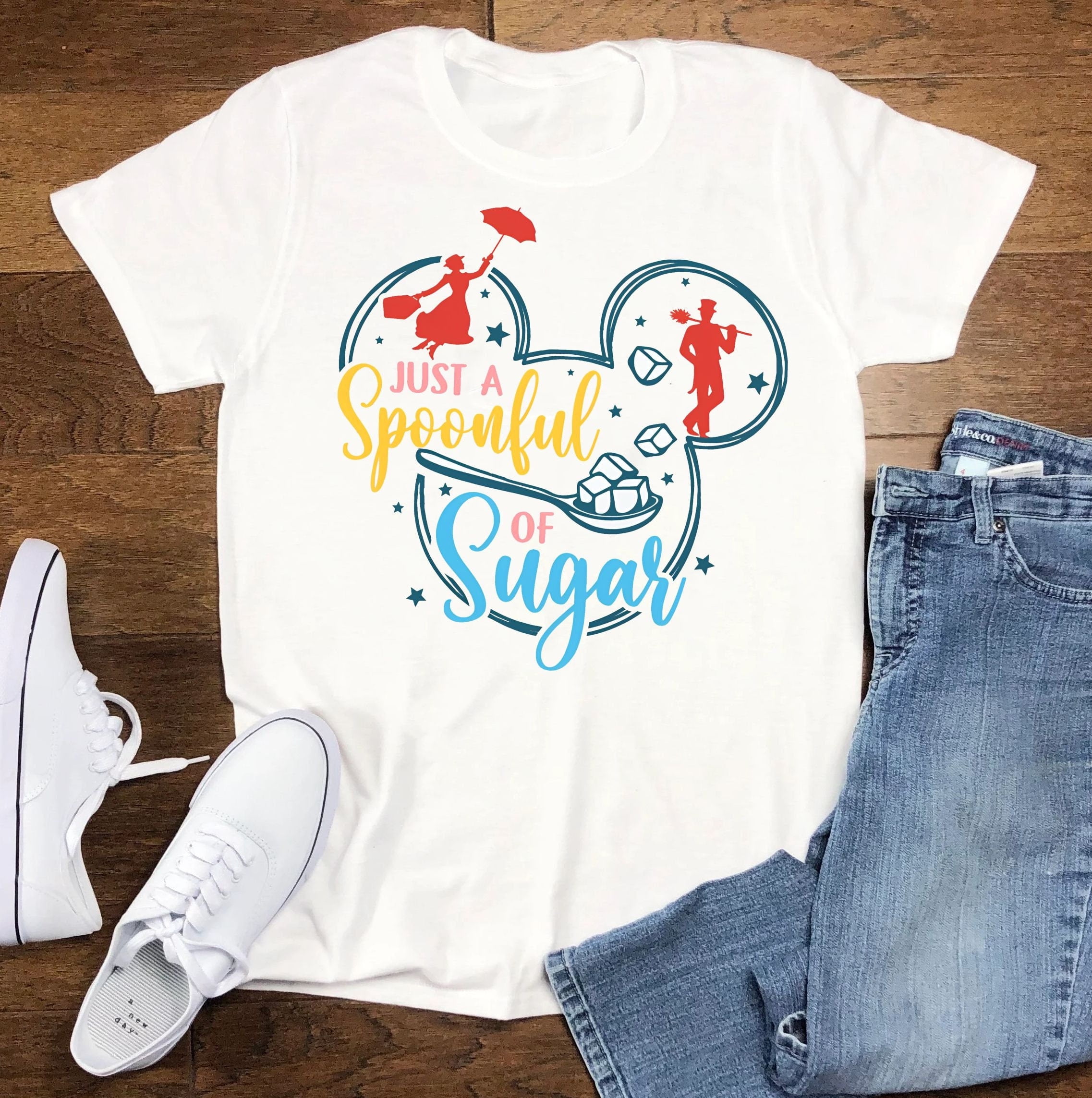 YUHAK Vintage Mary Poppins Mickey Ears Just A Spoonful Of Sugar Shirt | Disney Mary Poppins ...
