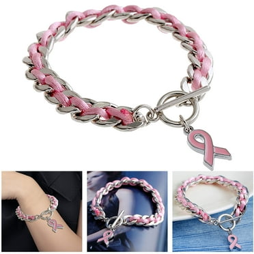 Veeki Breast Cancer Woven Braceletpink Ribbon Cancer Survivor Pave ...