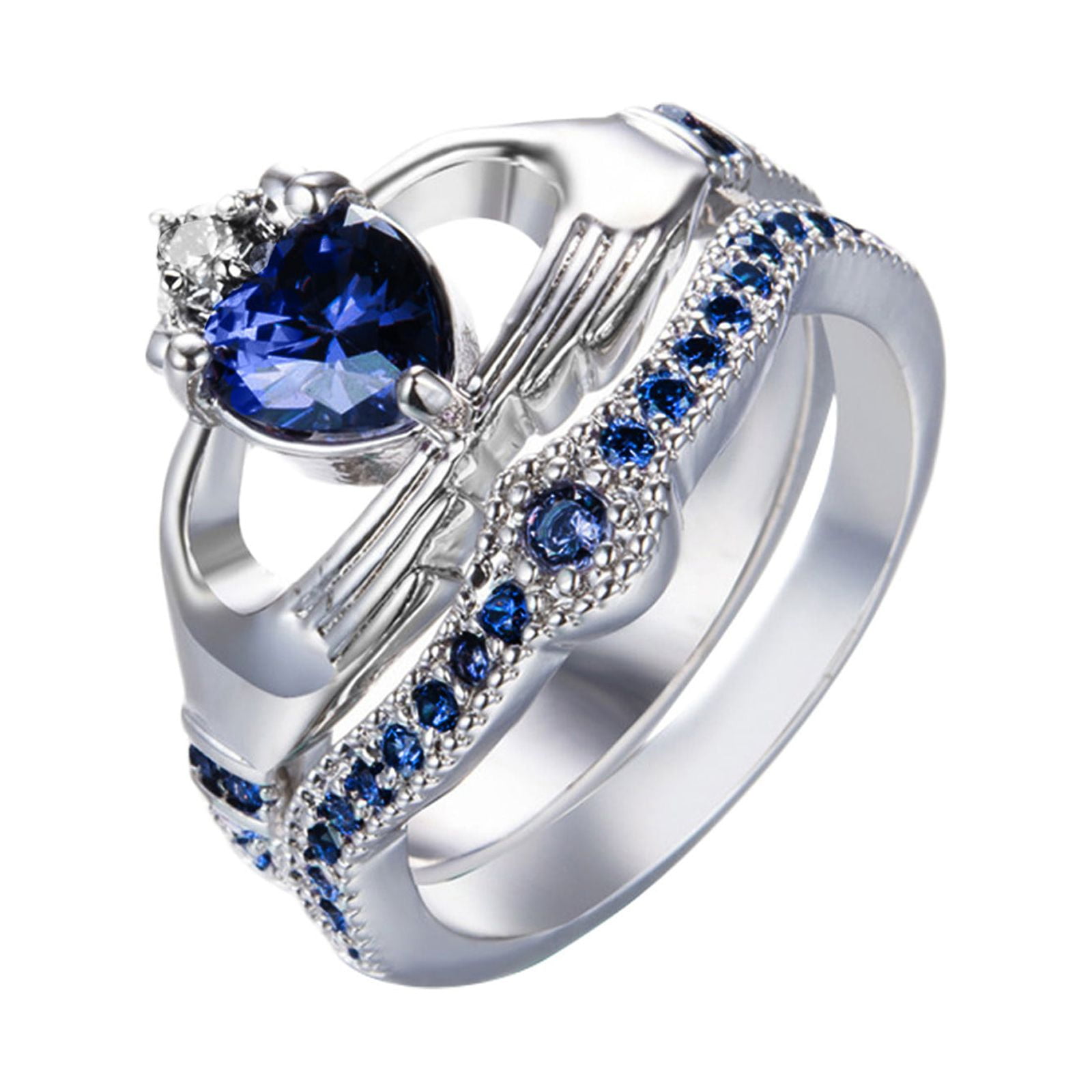 YUHAOTIN Engagement Ring Sets for Women White Stone Ring, Handmade Cut ...