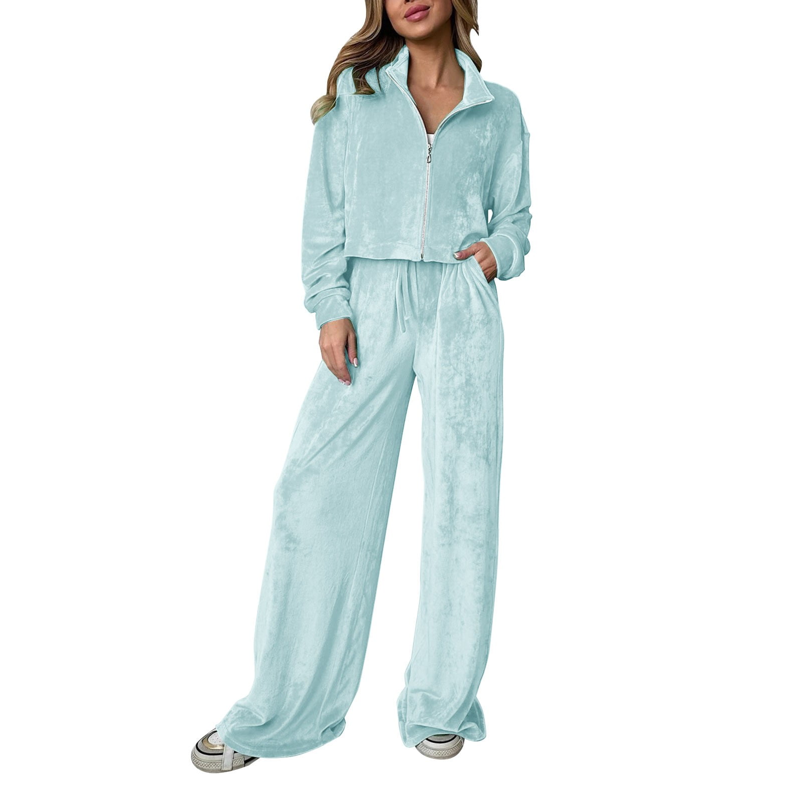 YUHAOTIN Fall Outfits Women Trendy Dresses Womens Velour Tracksuit Two ...