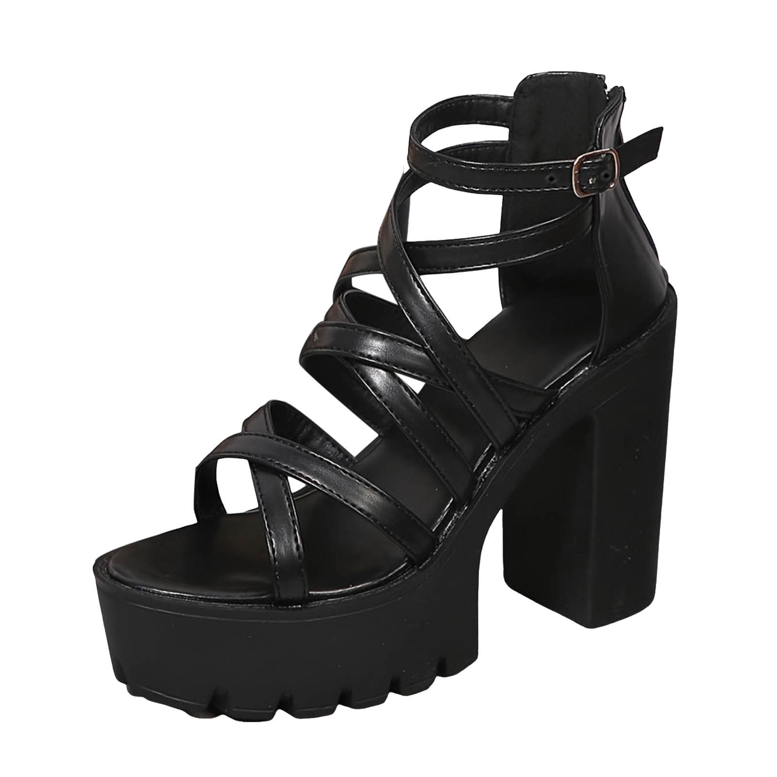 Yuhaotin Female Boho Sandals For Women Wide Belt Buckle Ultra High Thick Heel Fashionable Back