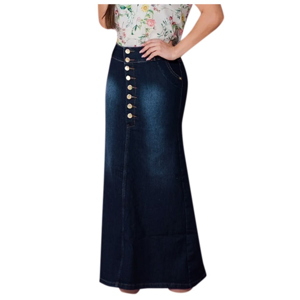 YUHAOTIN Female Boho Skirts for Women Long Women's Casual Front Button ...