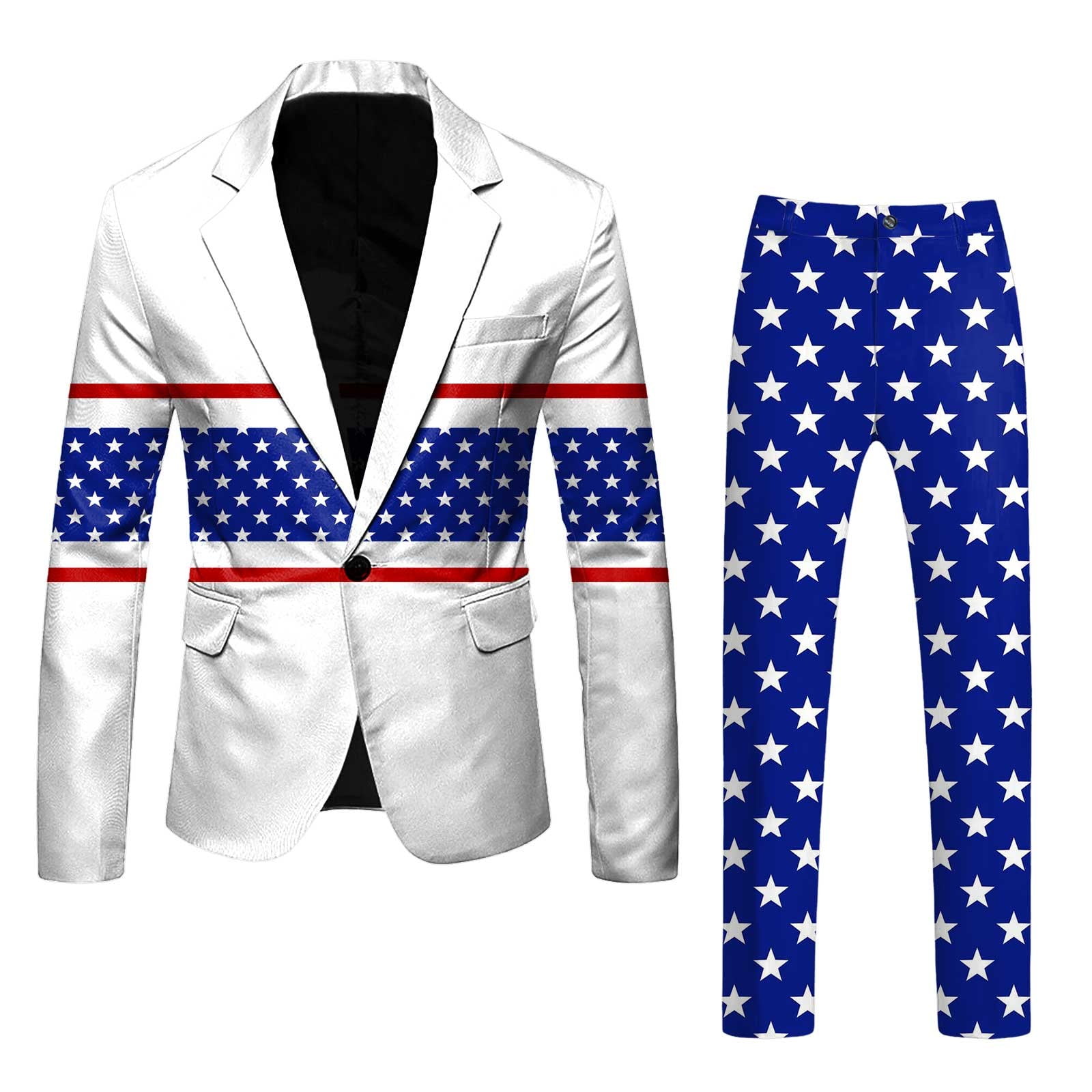 YUHAOTIN July 4th Mens Suit Set Slim Fit Male Independence Day Long ...