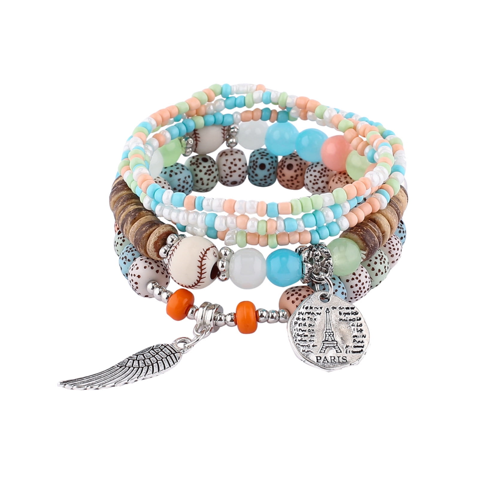 YUHAOTIN Stackable Bead Bracelets Ladies Mens Stretch Multilayer ...