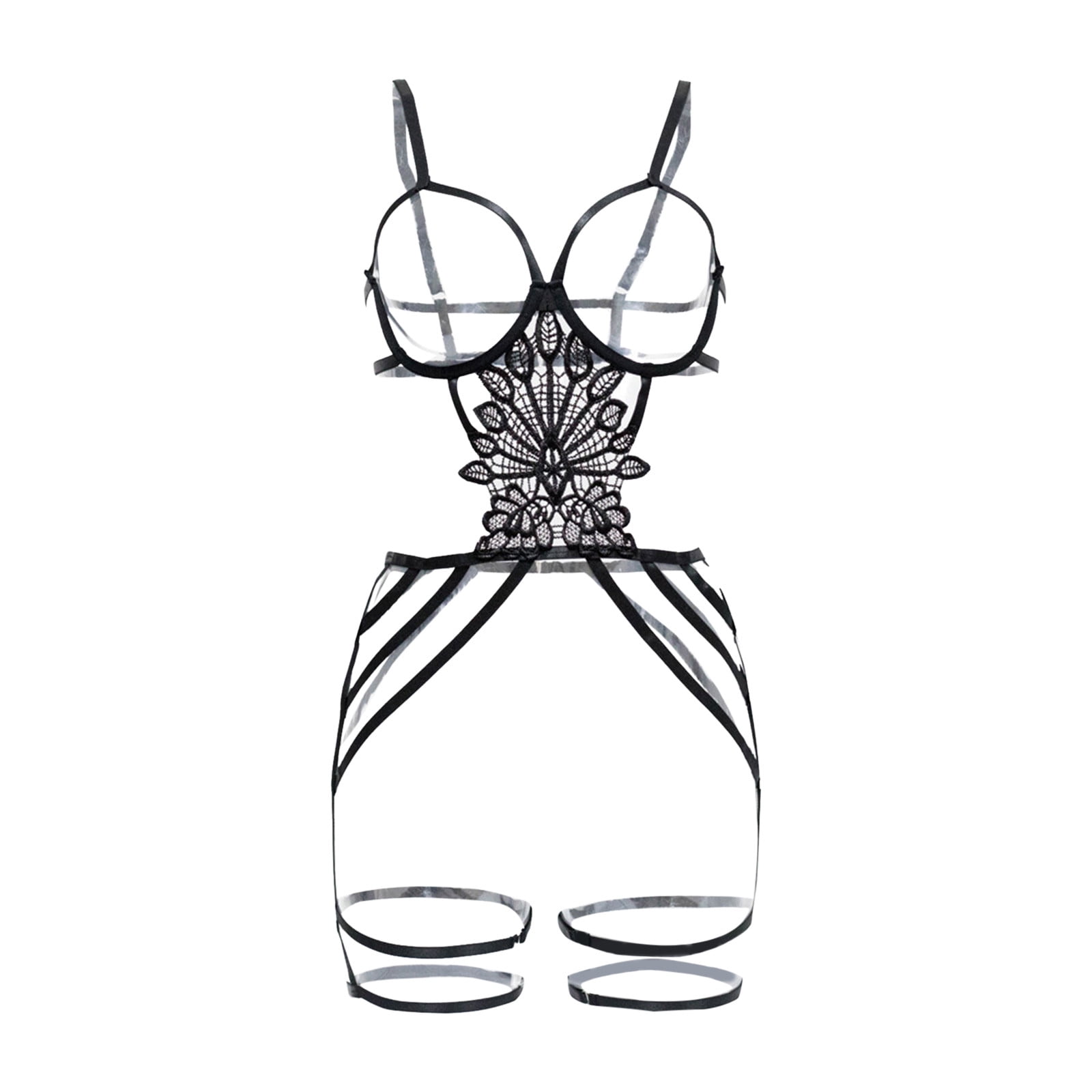 Yuhaotin Vintage Lingerie Womens Strapping Steel Ring Gathers Hollow Embroidered Suspenders