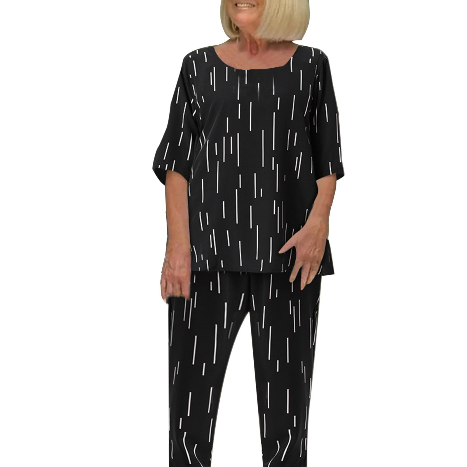 YUHAOTIN Yellow Tracksuit Women's Summer and Linen Printed Round Neck ...