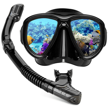 Snorkel Set Adults Snorkeling Gear Anti-Leak and Anti-Fog Tempered Lens ...