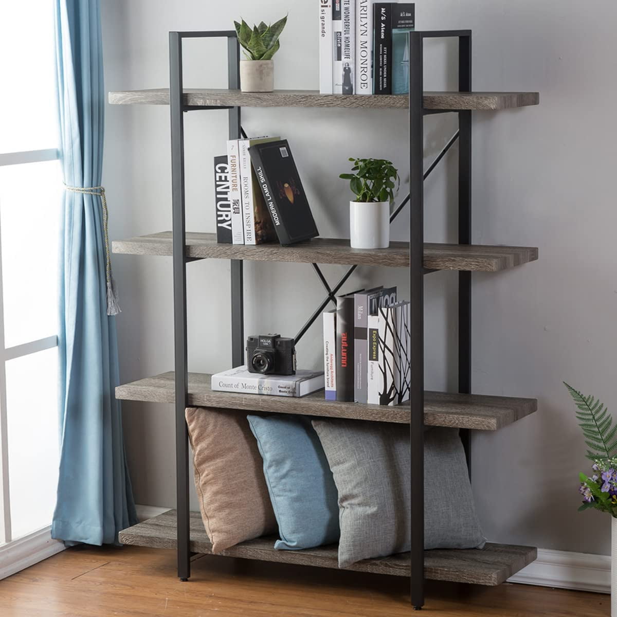 YUIGTEHYHRG 6 Tier Tall Bookshelf Vertical Metal and Wood 6 Shelf ...