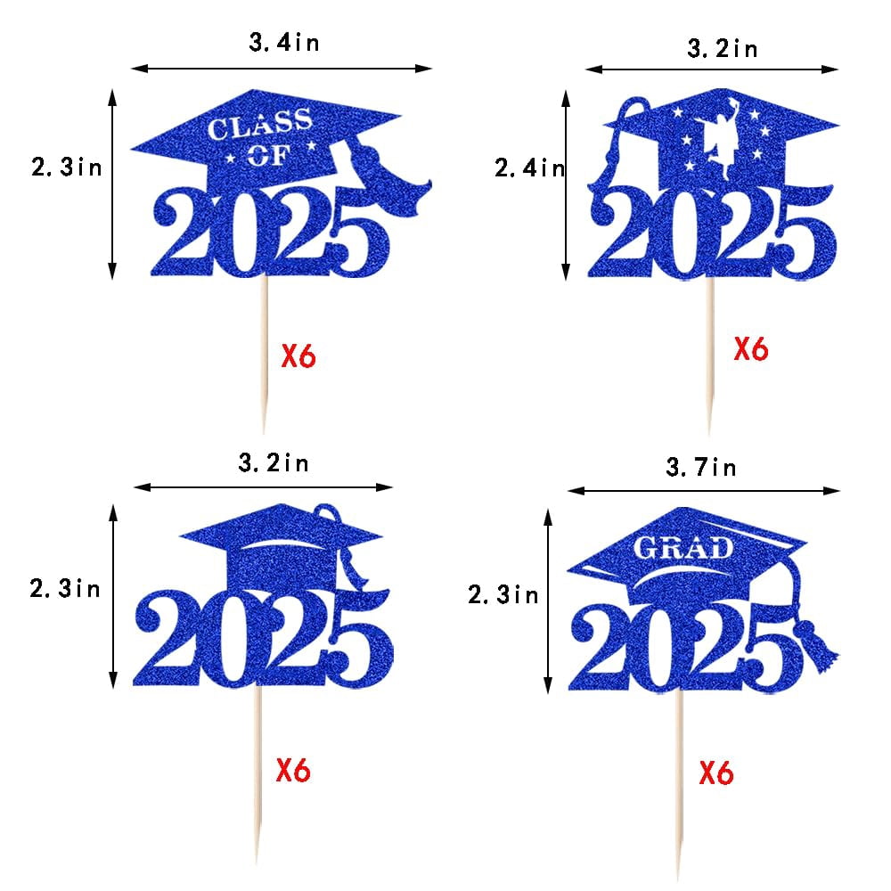 YUINYO 24Pcs Graduation AJH3 Cupcake Toppers,Glitter Class of 2025 ...