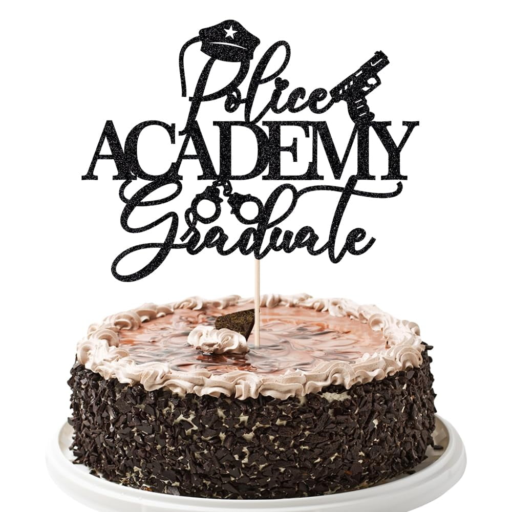 YUINYO Black Glitter Police Academy Graduate Cake H2FSDTopper, Police ...