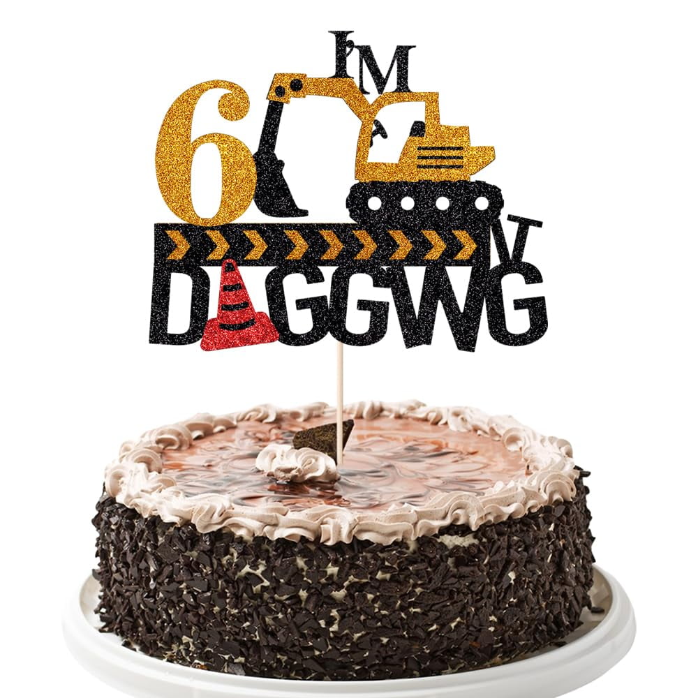 YUINYO Construction 6th Birthday Cake Topper， BSL1 Excavator bulldozer ...