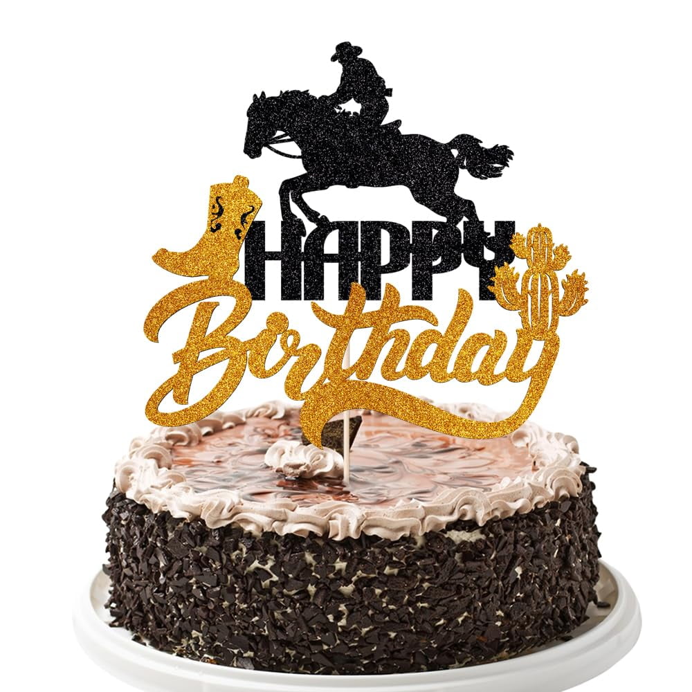 YUINYO Cowboy Happy Birthday Cake Toppers, Birthday H2FSDCake ...