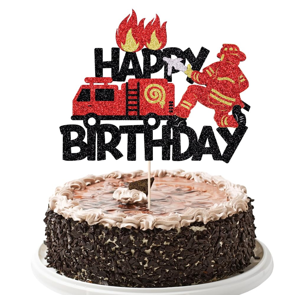 YUINYO Fireman CakeITSC Topper Fire Hydrant Truck Firefighter Helmet ...