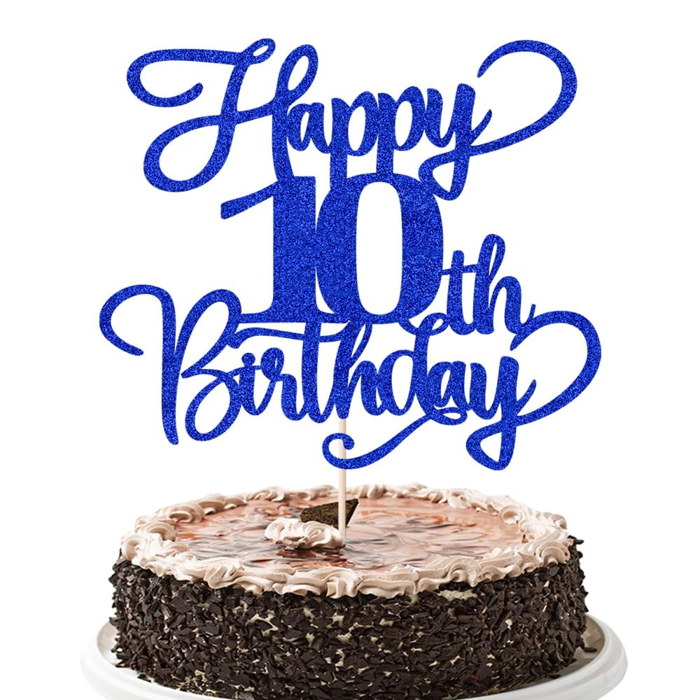 YUINYO Glitter Happy 10th Birthday Cake RST1 Topper,Hello 10，Cheers to ...
