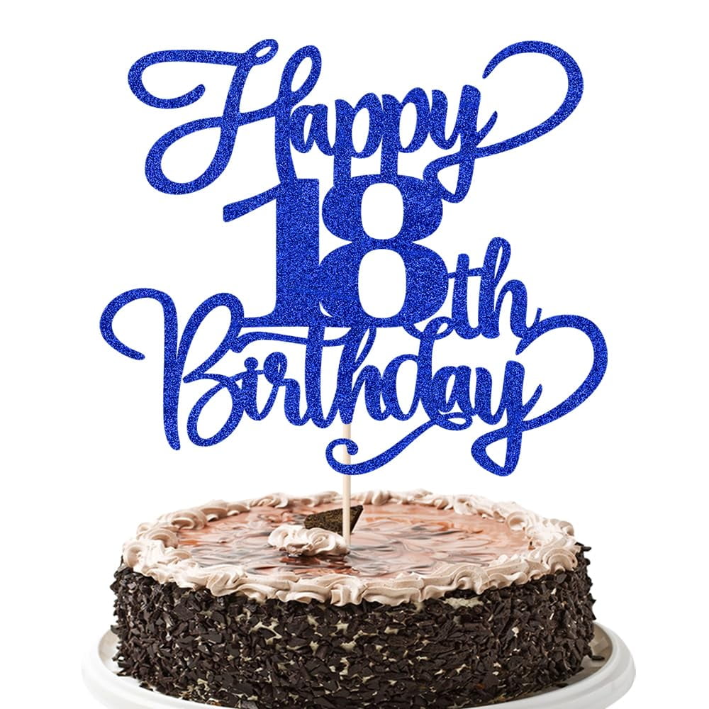 YUINYO Glitter Happy 18th Birthday Cake ZLK1 Topper,Hello 18，Cheers to ...