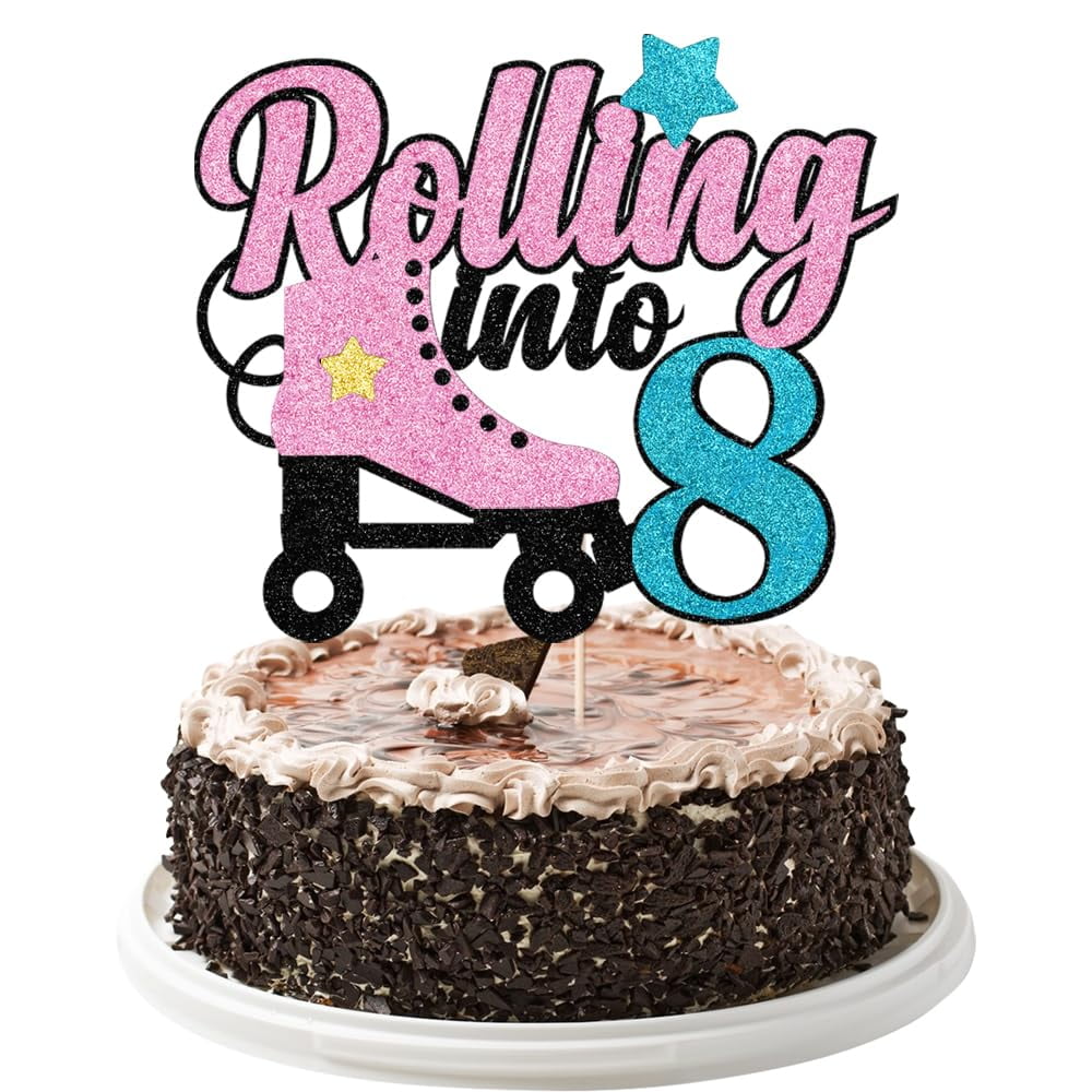 YUINYO Rolling into 8 Cake Topper Roller H2FSDSkate 8th Birthday Cake ...