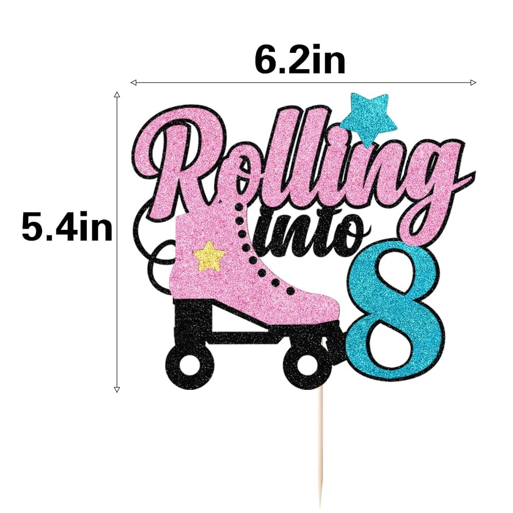YUINYO Rolling into AJH3 8 Cake Topper Roller Skate 8th Birthday Cake ...