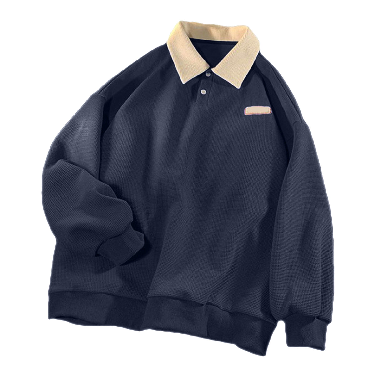 YUIVH Men's Classic Soft Polo Shirt Retro Collar Long Sleeved Shirt ...