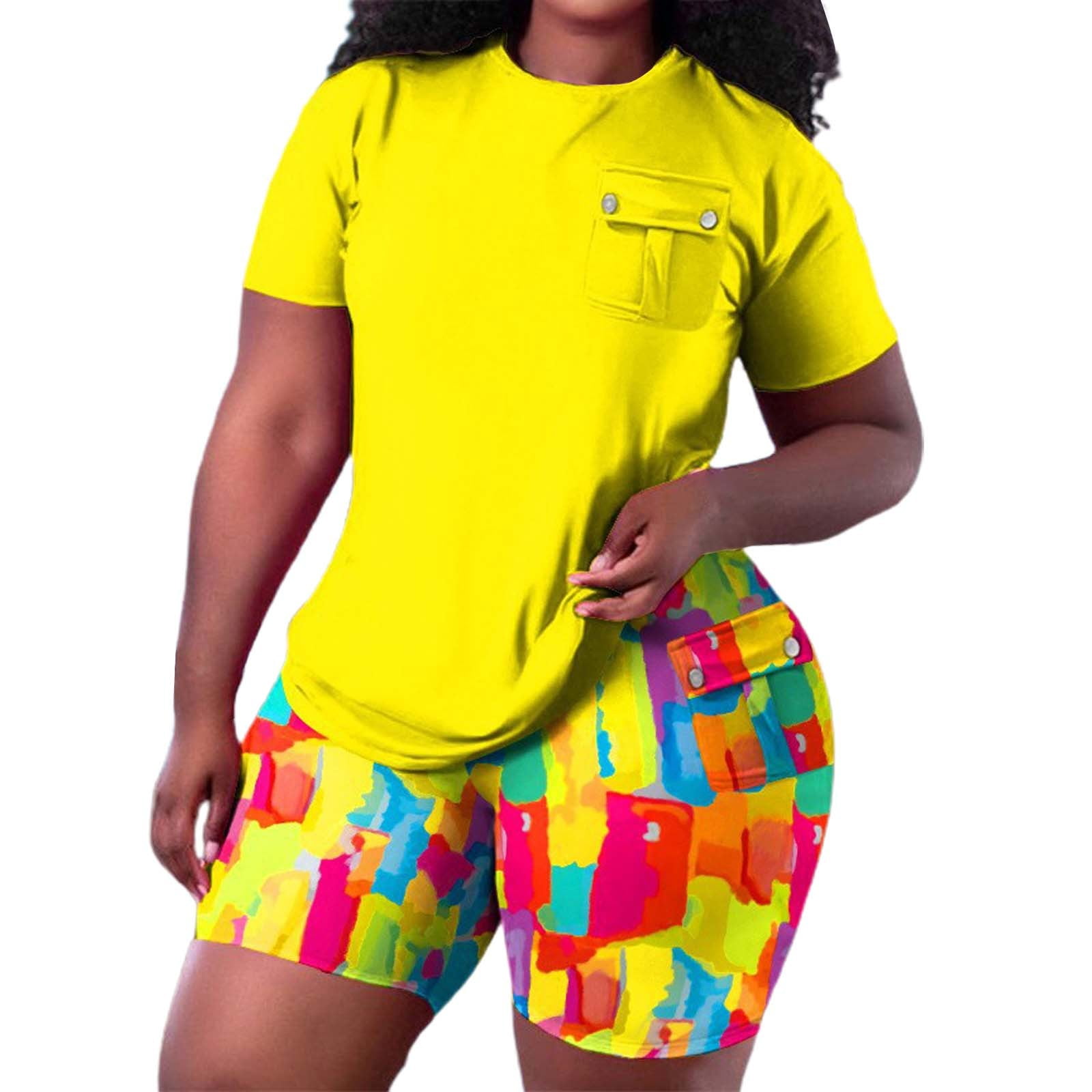 YUIVH Plus Size Two Piece Outfits For Women Summer Tracksuit Workout ...