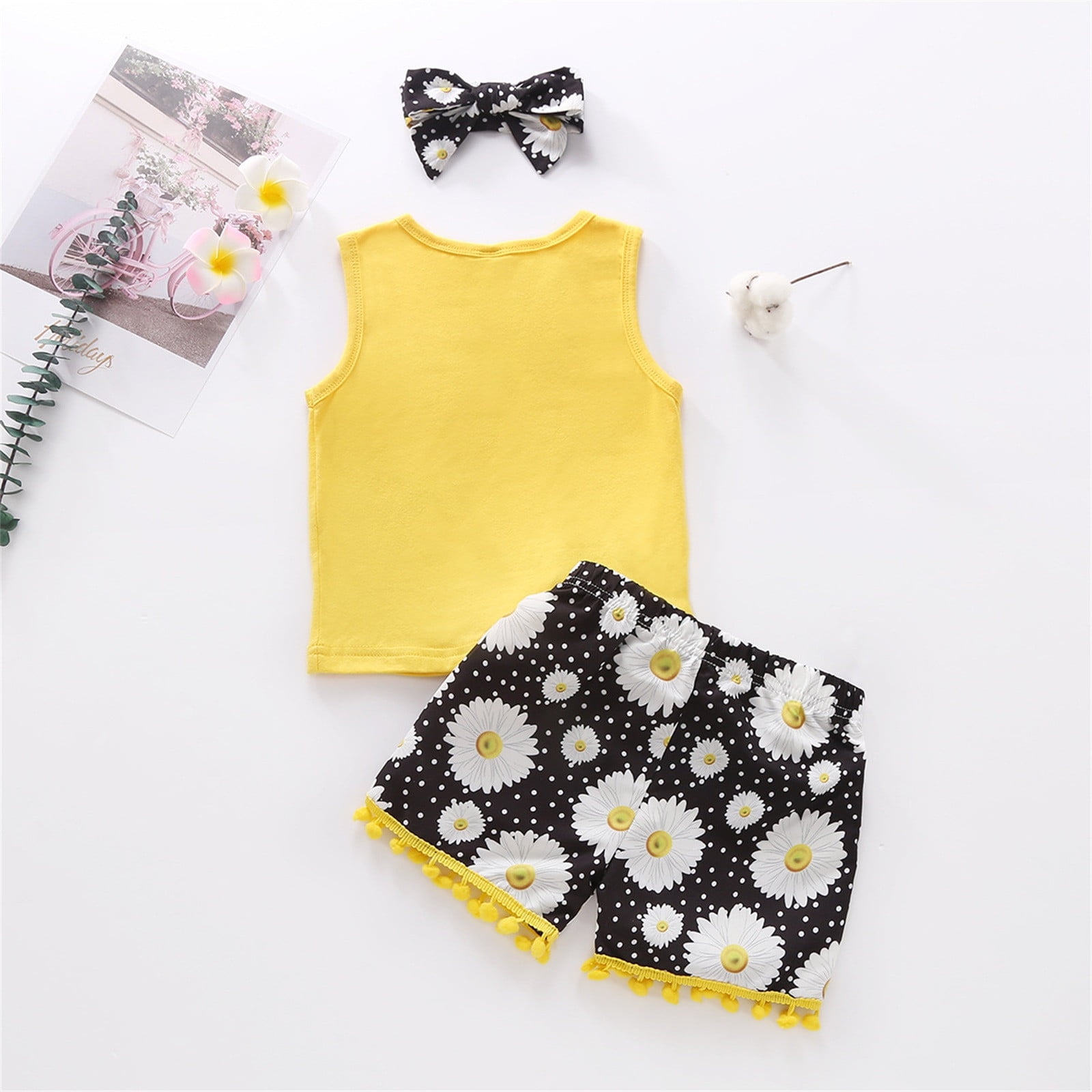 YUIVH Toddler Girl Clothes Summer Vest Set Kids Tops Hairband Baby ...