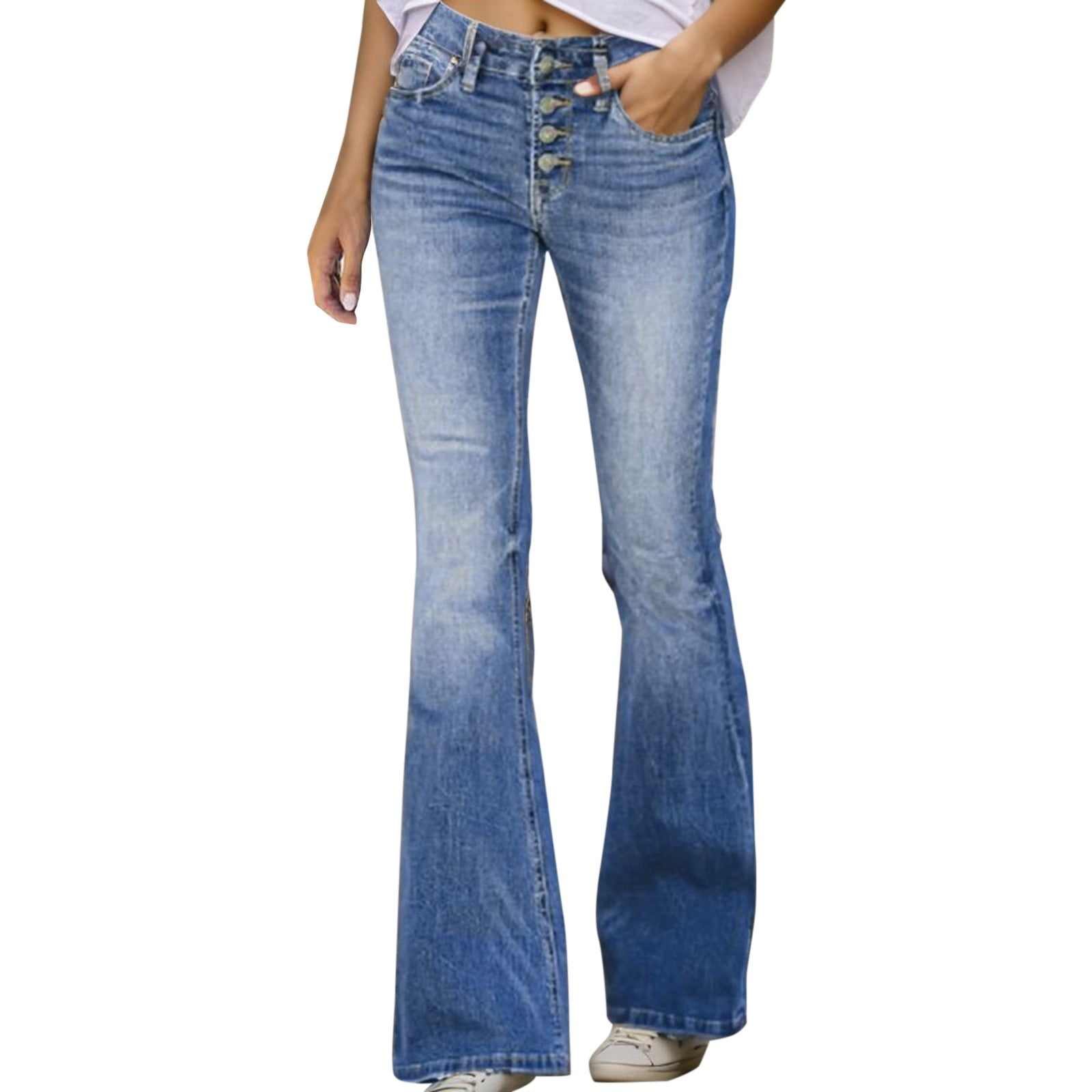 YUIVH Wide Leg Jeans For Women Trendy Flare Bell Bottom Jeans High ...