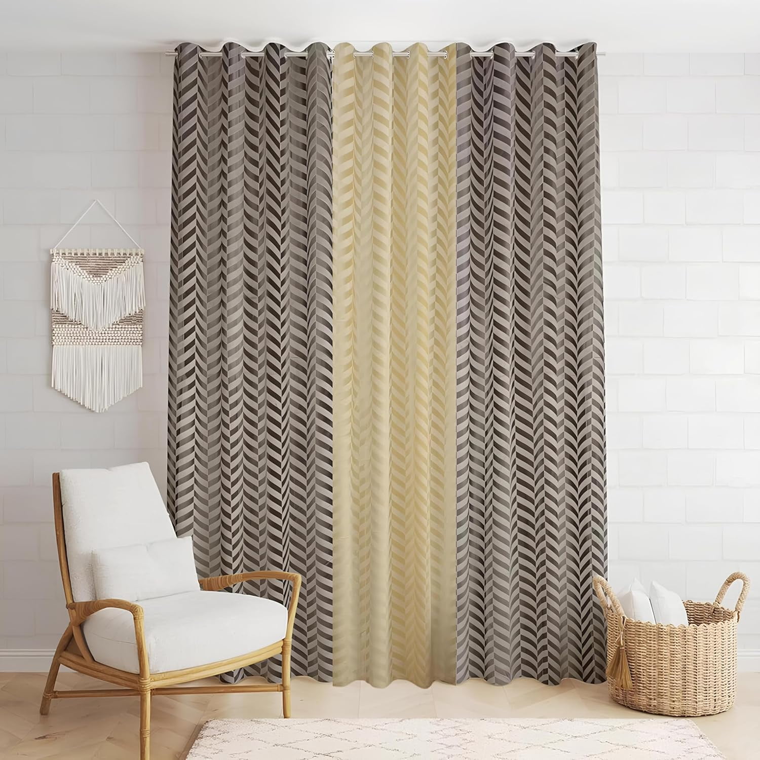 YUKANY Chevron ZigZag Pattern Velvet Room Darkening Curtains for Living ...