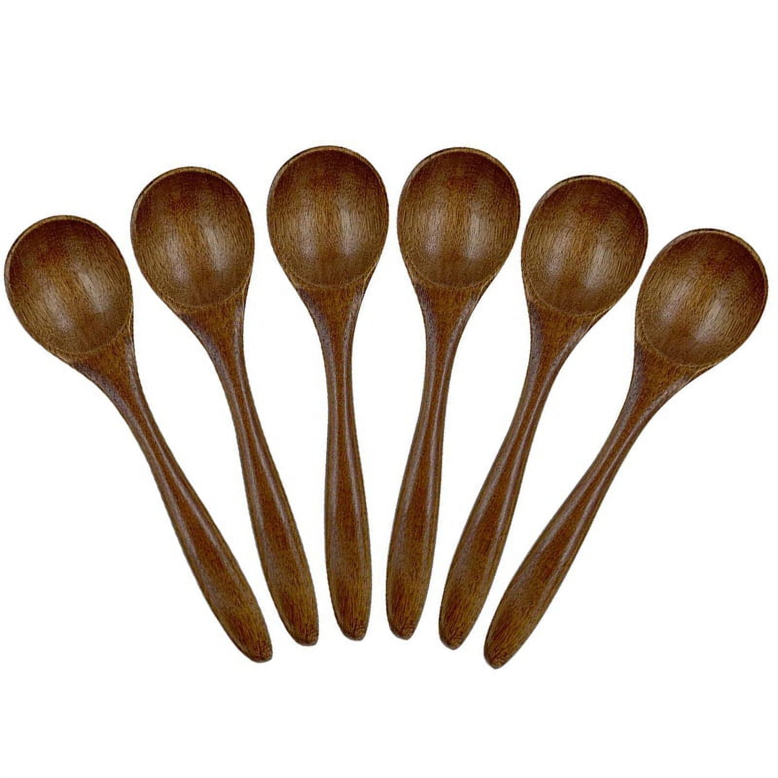 YULIJU Small Wooden Spoons, 6 PCS 5.3 Inch Natural Soup Spoons Bamboo ...