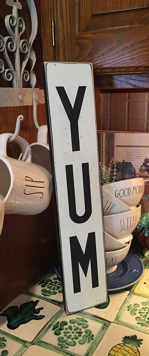 YUM Sign, Farmhouse Kitchen Decor, Small Sign, Gift for Cook, Rustic ...