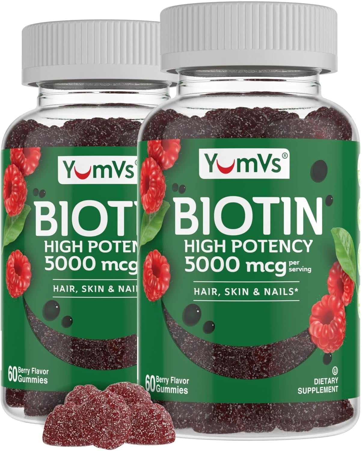 Yumv's Biotin Gummies for Hair, Skin, Nails 5000mcg Raspberry Flavor 60 ...