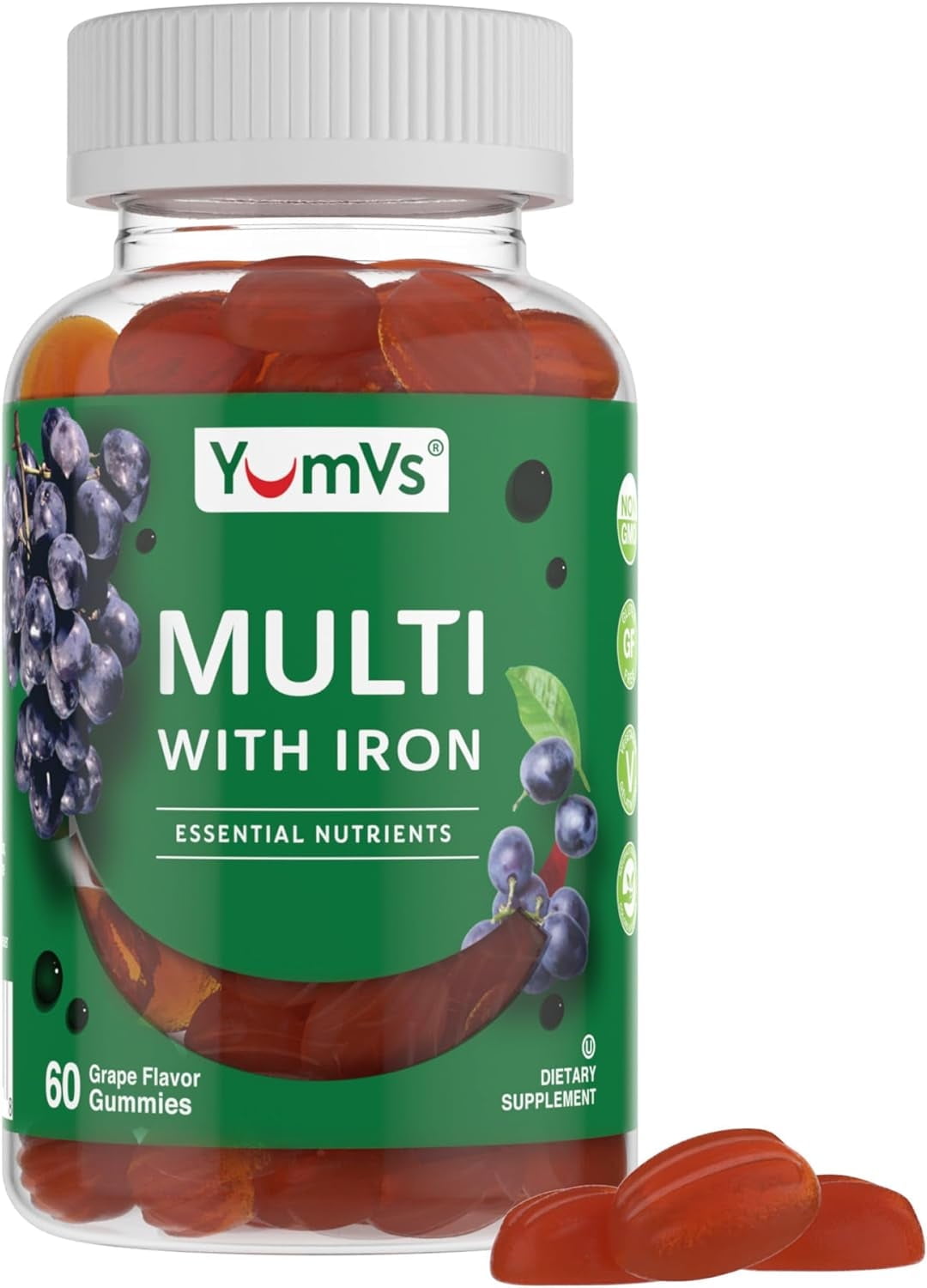 YUM-V's Multivitamin with Iron Gummies Multi Vitamins for Adults, Grape ...