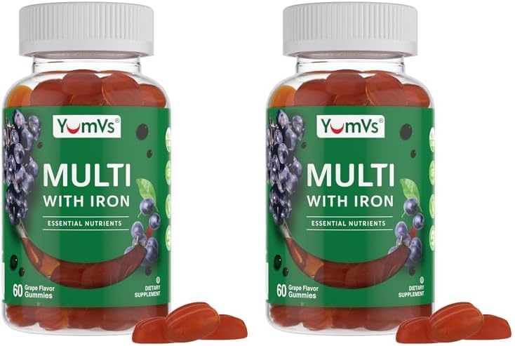 YUM-V's Multivitamin with Iron Gummies Multi Vitamins for Adults, Grape ...