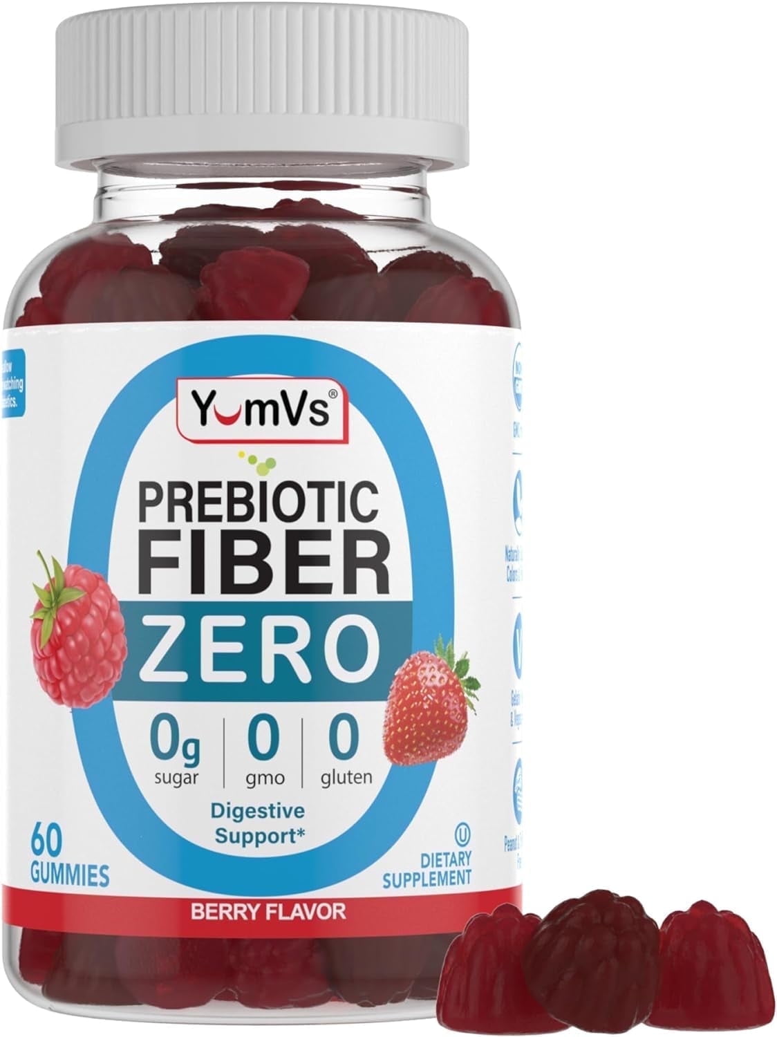 YUM-V's Prebiotic Fiber Zero Gummies Natural Berry Flavor Digestive ...