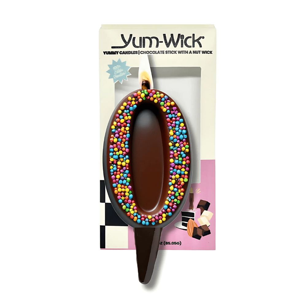 YUM-WICK Edible Chocolate Party Candle Number 0 with Relighting Almond ...