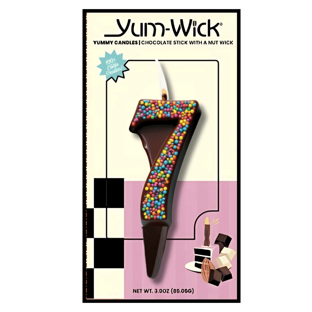 YUM-WICK® Edible Chocolate Party Candle Number 7 with Re-Lightable ...
