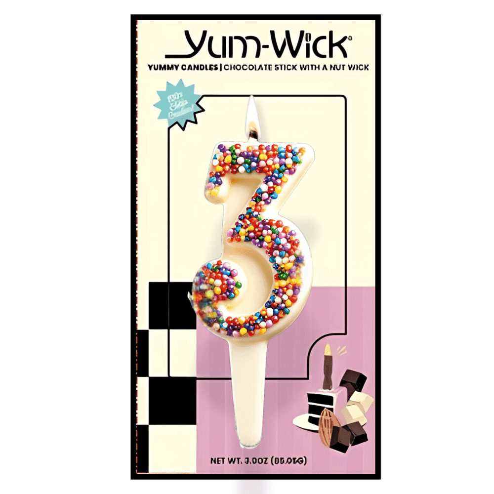 YUM-WICK® Edible White Chocolate Party Candle Number 3 with Re ...