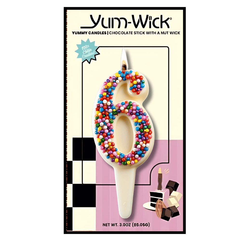 YUM-WICK® Edible White Chocolate Party Candle Number 6 with Re ...