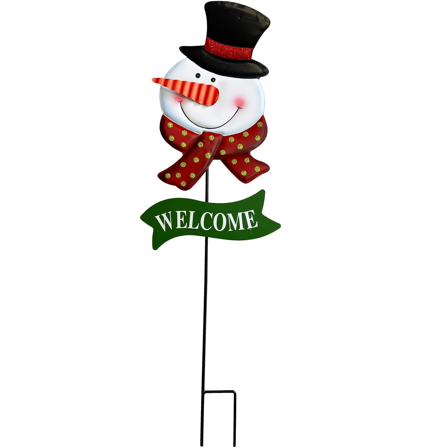 YUMBOR Hand-Painted Metal Snowman Yard Sign, 10 x 34 Inches, Outdoor ...
