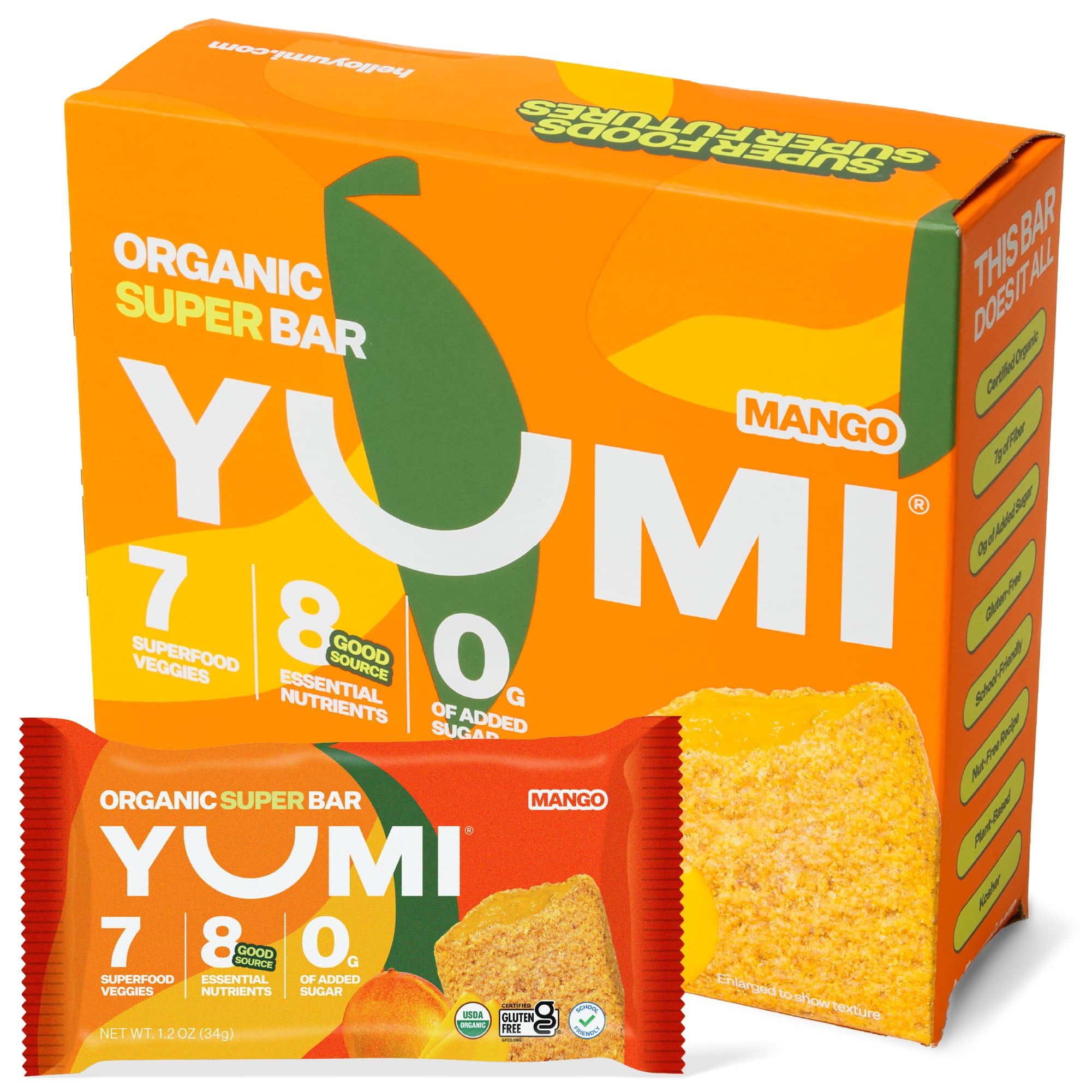 YUMI Organic Breakfast Superbar, Gluten-Free, No AIS1 Added Sugar, Soft ...