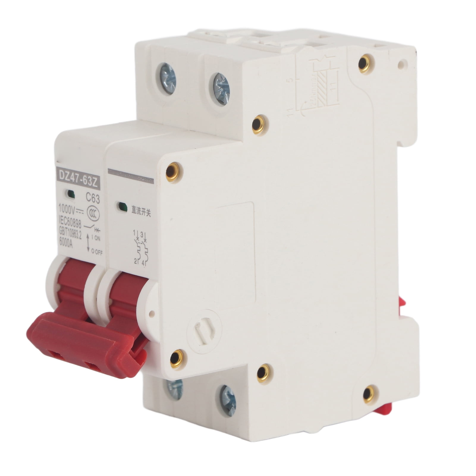 YUMILI Circuit Breaker 2P Low Voltage 6000A Breaking Capacity DIN Rail Mount 63A DC 1000V ...